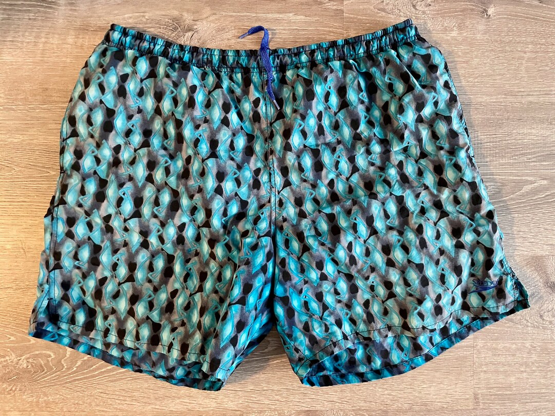 Retro/vintage Speedo 80s/90s Blue Turquoise Print Swim Wear Board Short ...