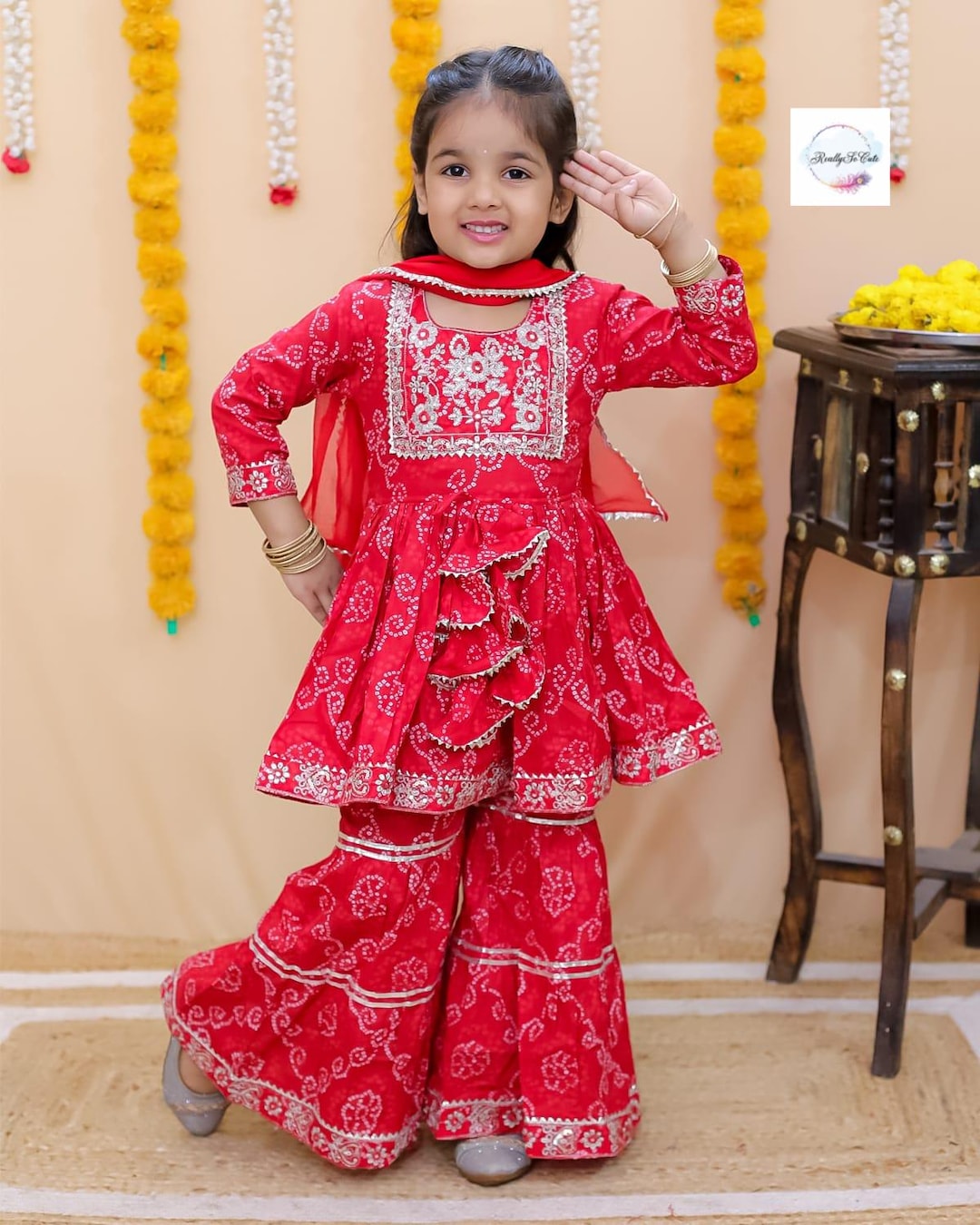 Girl Salwar Suit/ Cotton Sharara Kurta Set/ Toddler Indian Baby Girls ...