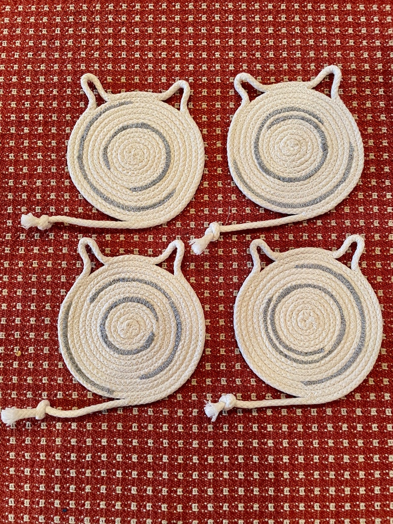 Set of 4 Kitty Kat Cat Rope Coasters - Etsy