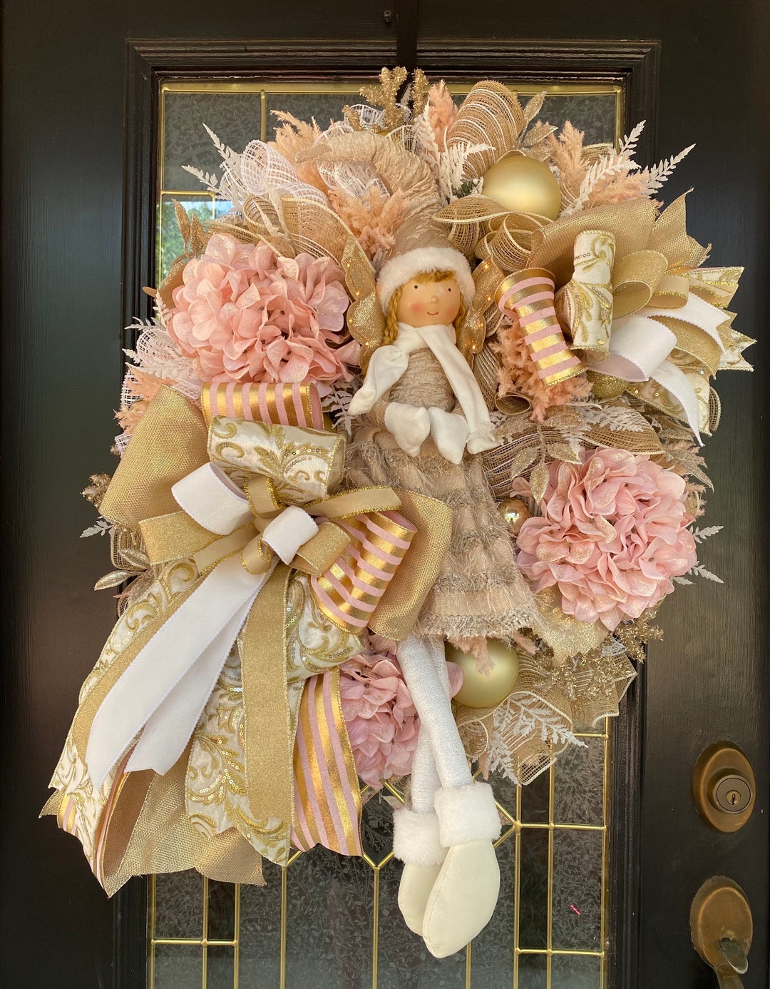 Angel Christmas Wreath Pink And Gold Christmas Decor Angel Etsy