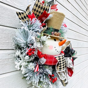 Rustic Large Snowman Winter Wreath for Front Door, Farmhouse Snowman ...