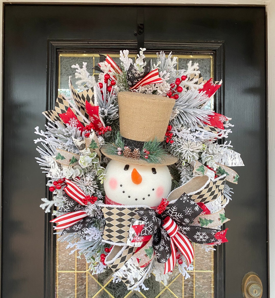 Rustic Large Snowman Winter Wreath for Front Door, Farmhouse Snowman ...