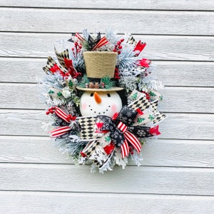 Rustic Large Snowman Winter Wreath for Front Door, Farmhouse Snowman ...
