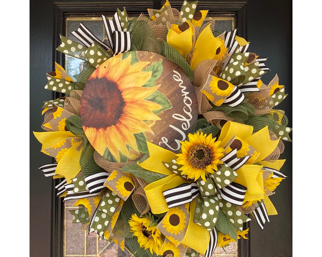 Everyday Sunflower Welcome Wreath for Front Door, Sunflower Wall Hanger ...