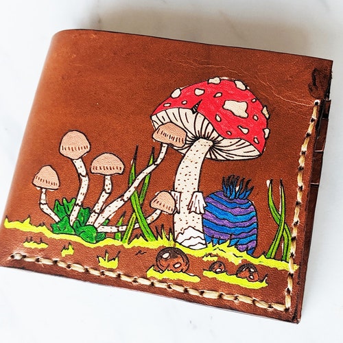 Mushroom Wallet Men's Leather Wallet Personalized | Etsy