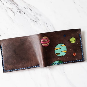 Planets Wallet Men's Leather Wallet Space Wallet Personalized Wallet ...
