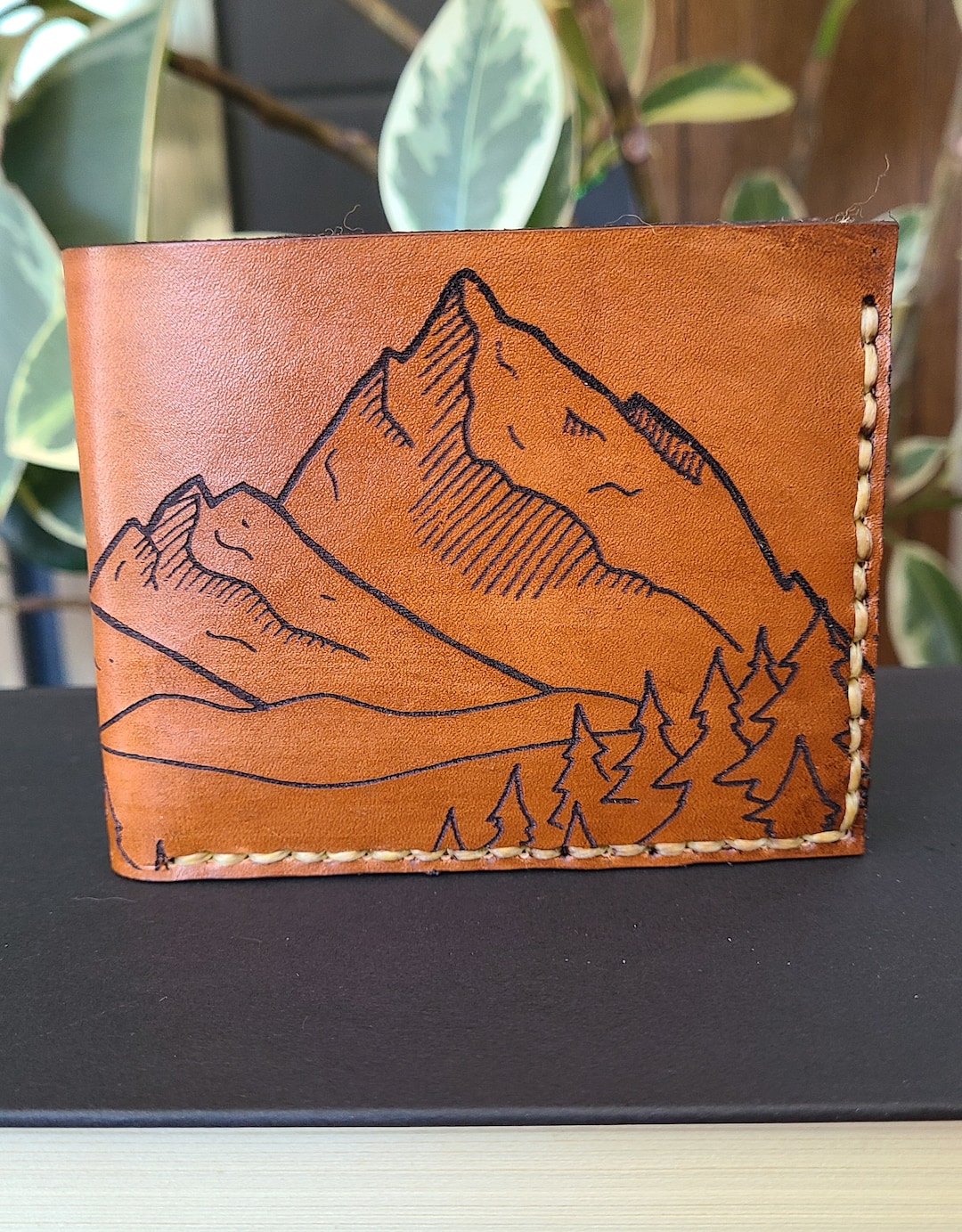 Mountain Wallet Custom Leather Men's Bifold Husband Gift Boyfriend Gift ...