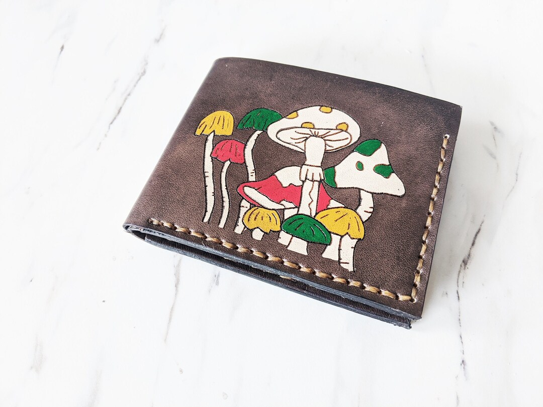 Mushroom Wallet Men's Leather Wallet Personalized Wallet Bifold Wallet ...