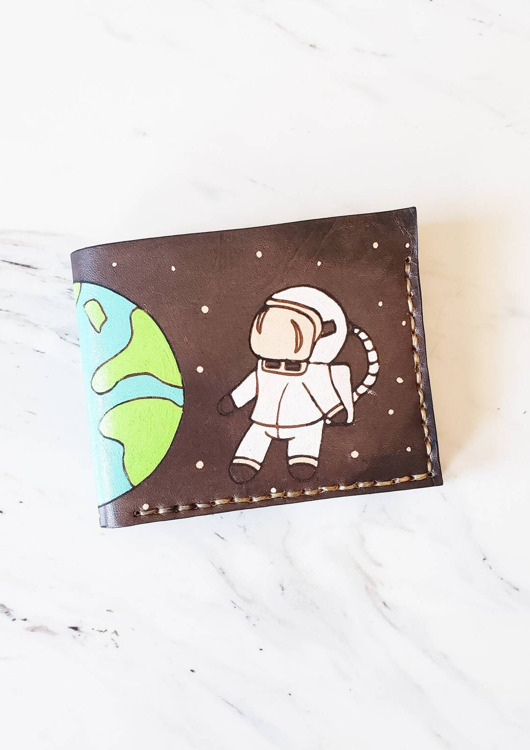 Men's Leather Astronaut Space Wallet Personalized Wallet Bifold Wallet ...