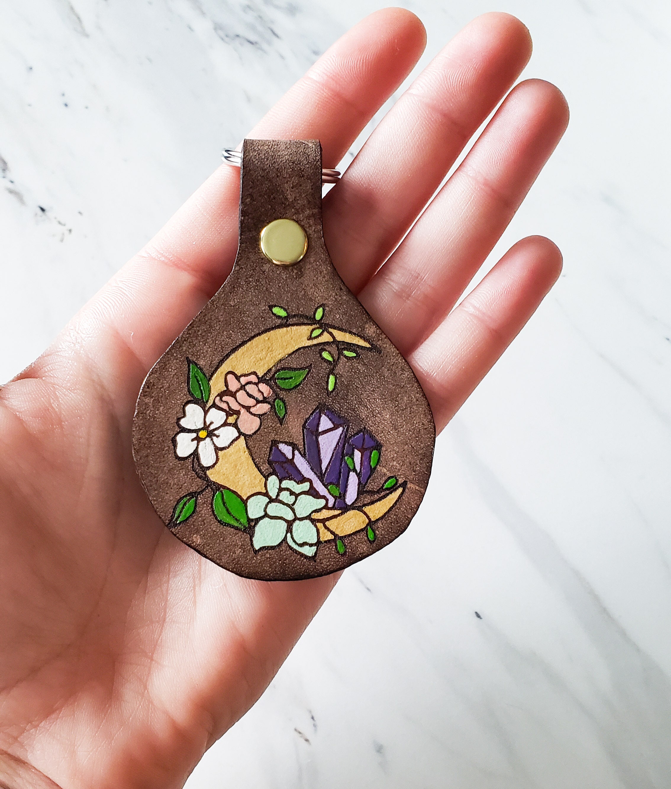 Moon and Crystals Key chain Witch gift for her Custom | Etsy