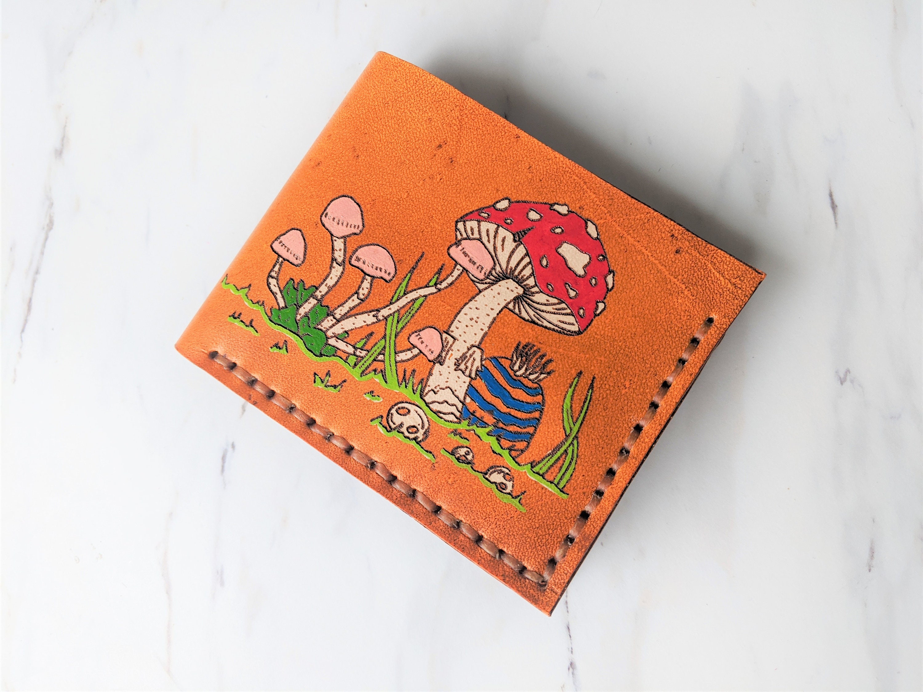Mushroom Wallet Men's Leather Wallet Personalized | Etsy