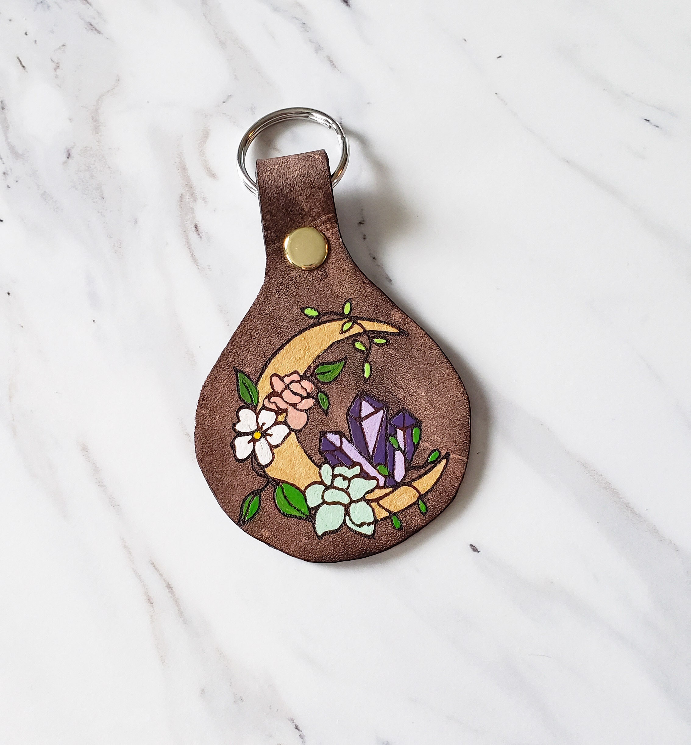 Moon and Crystals Key chain Witch gift for her Custom | Etsy