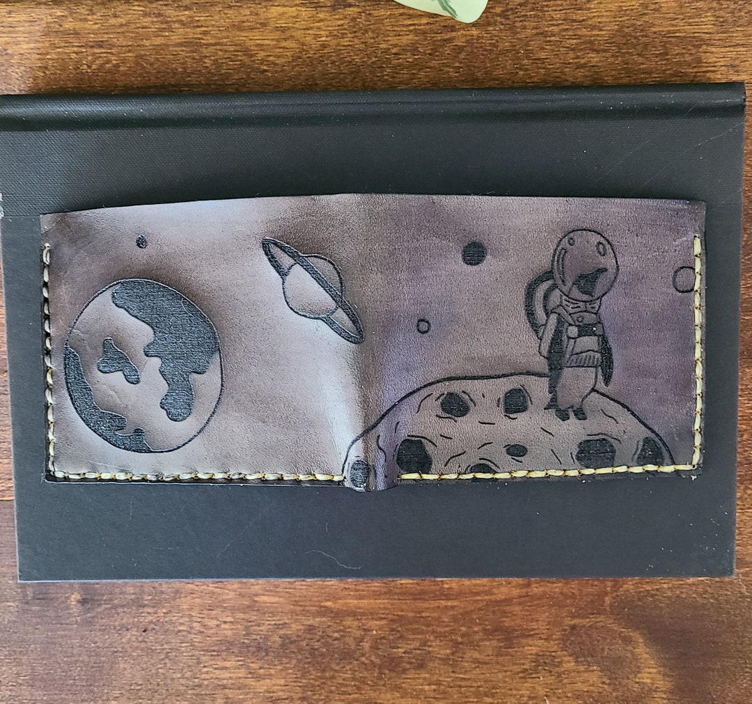 Penguin Wallet Space Bifold Wallet Custom Leather Mens Personalized ...