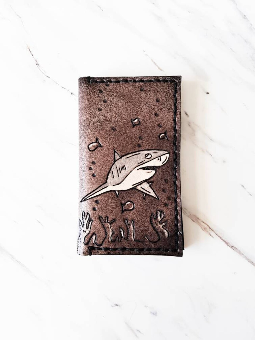 Leather Great White Shark Wallet Personalized Minimalist - Etsy