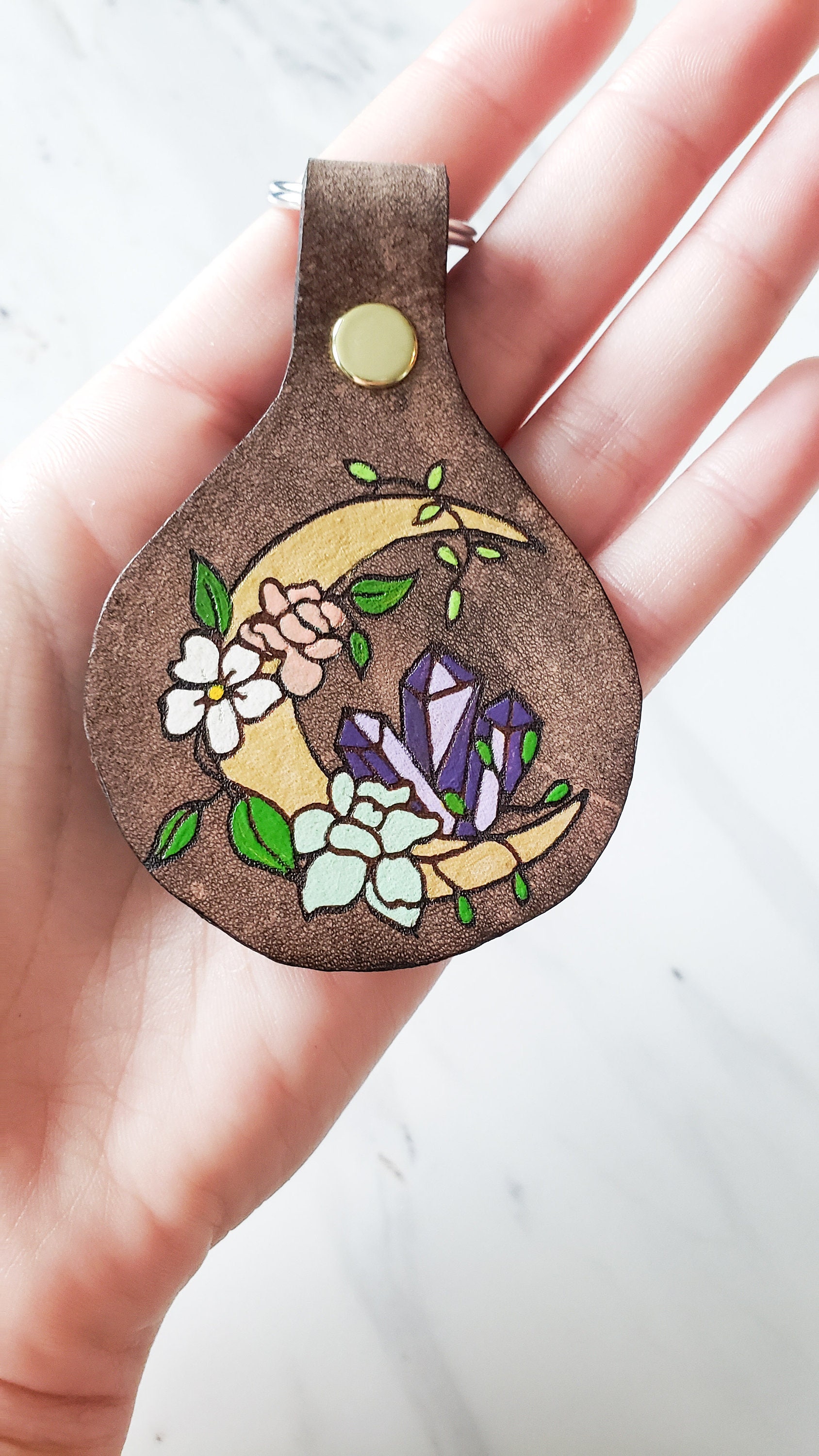 Moon and Crystals Key chain Witch gift for her Custom | Etsy