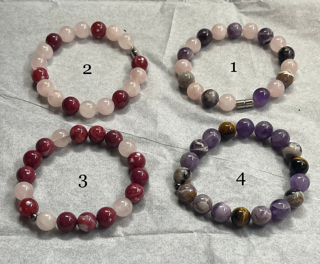 Cherry Red Fire Agate, Rose Quartz, Dogtooth Amethyst Bracelet Magnetic ...
