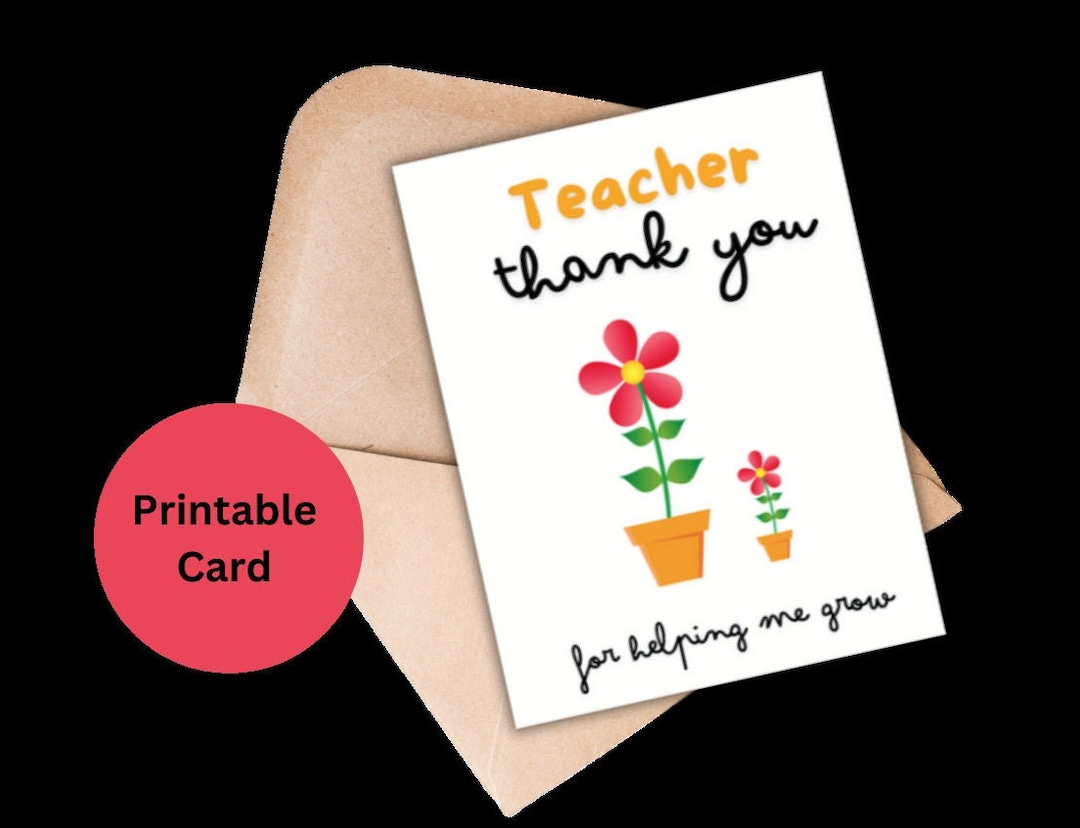 TEACHER THANK YOU Card , Last Day of School ,end of Year,printable Card ...