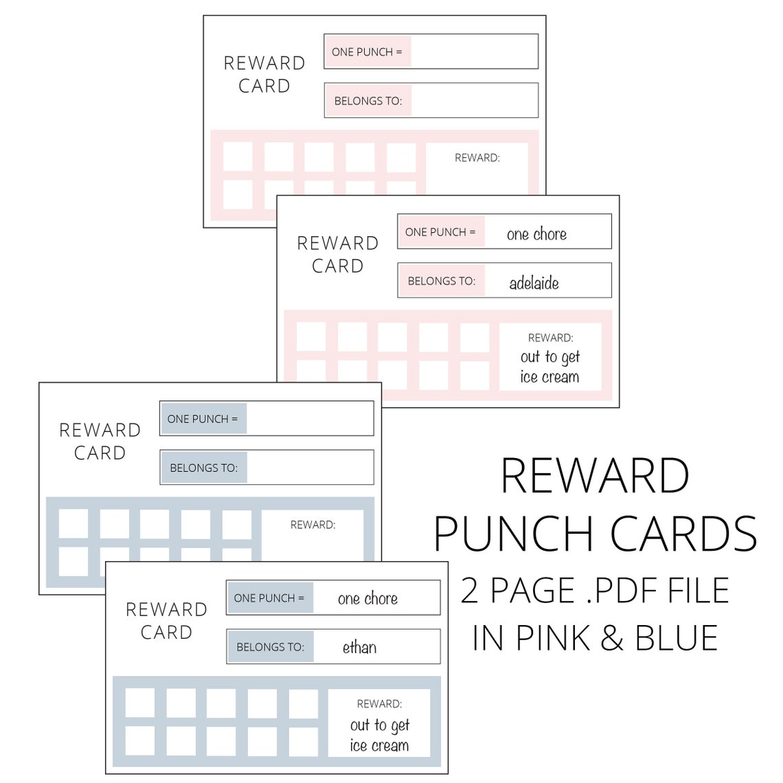 Reward Punch Card Chore Chart Reward Card Task Reward Card | Etsy