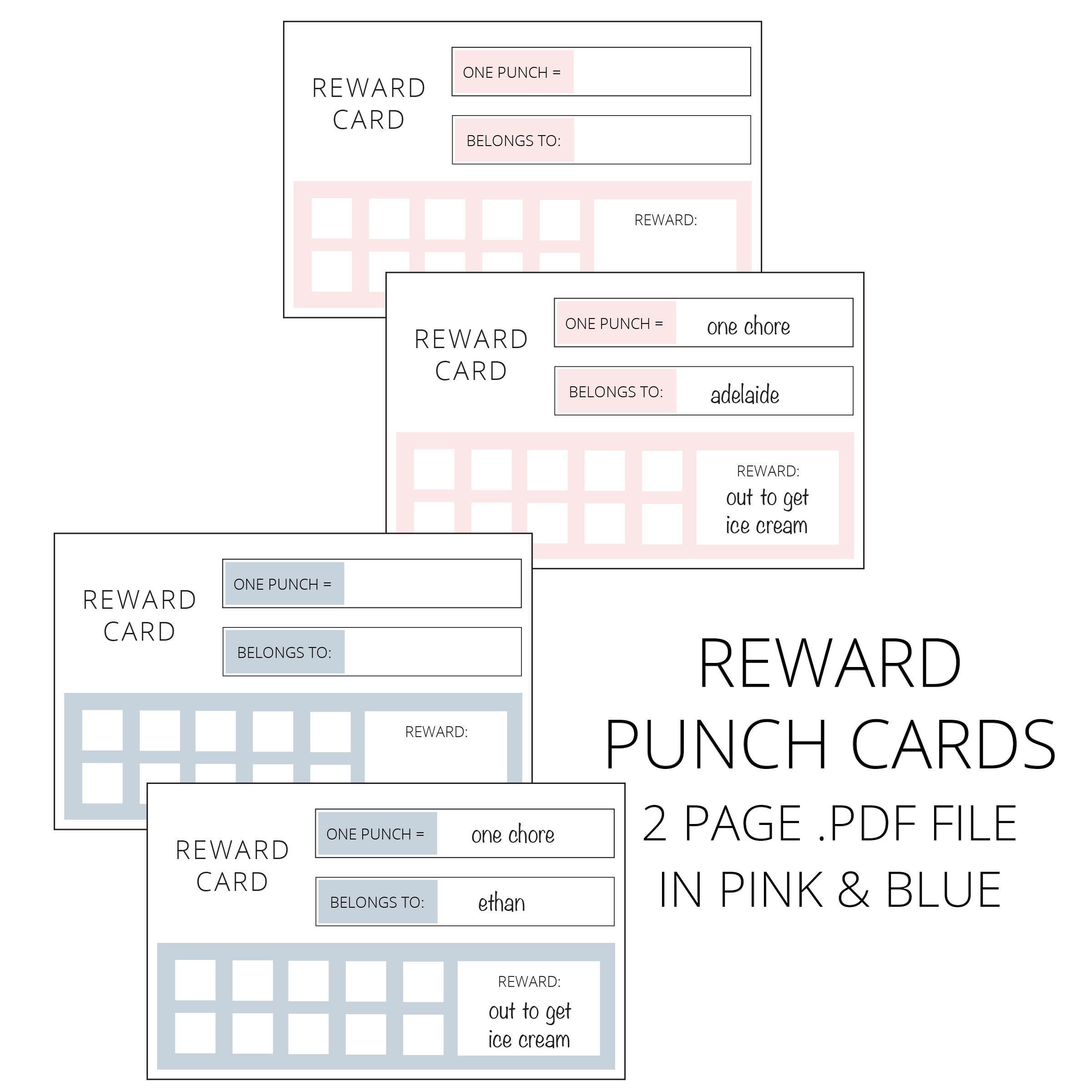Reward Punch Card, Chore Chart Reward Card, Task Reward Card - Etsy