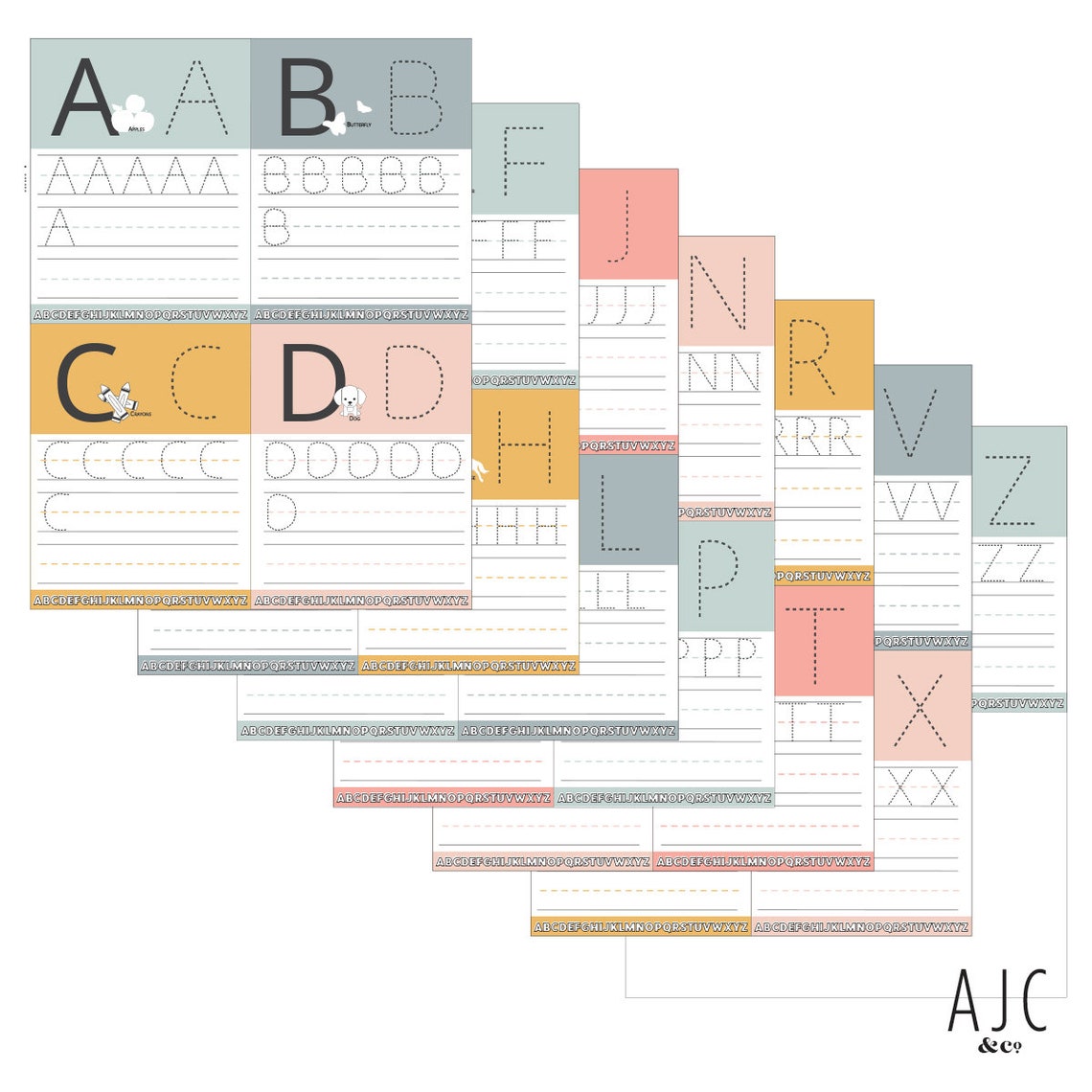 ABC Flashcards and Worksheets - Homeschool Printable - Etsy