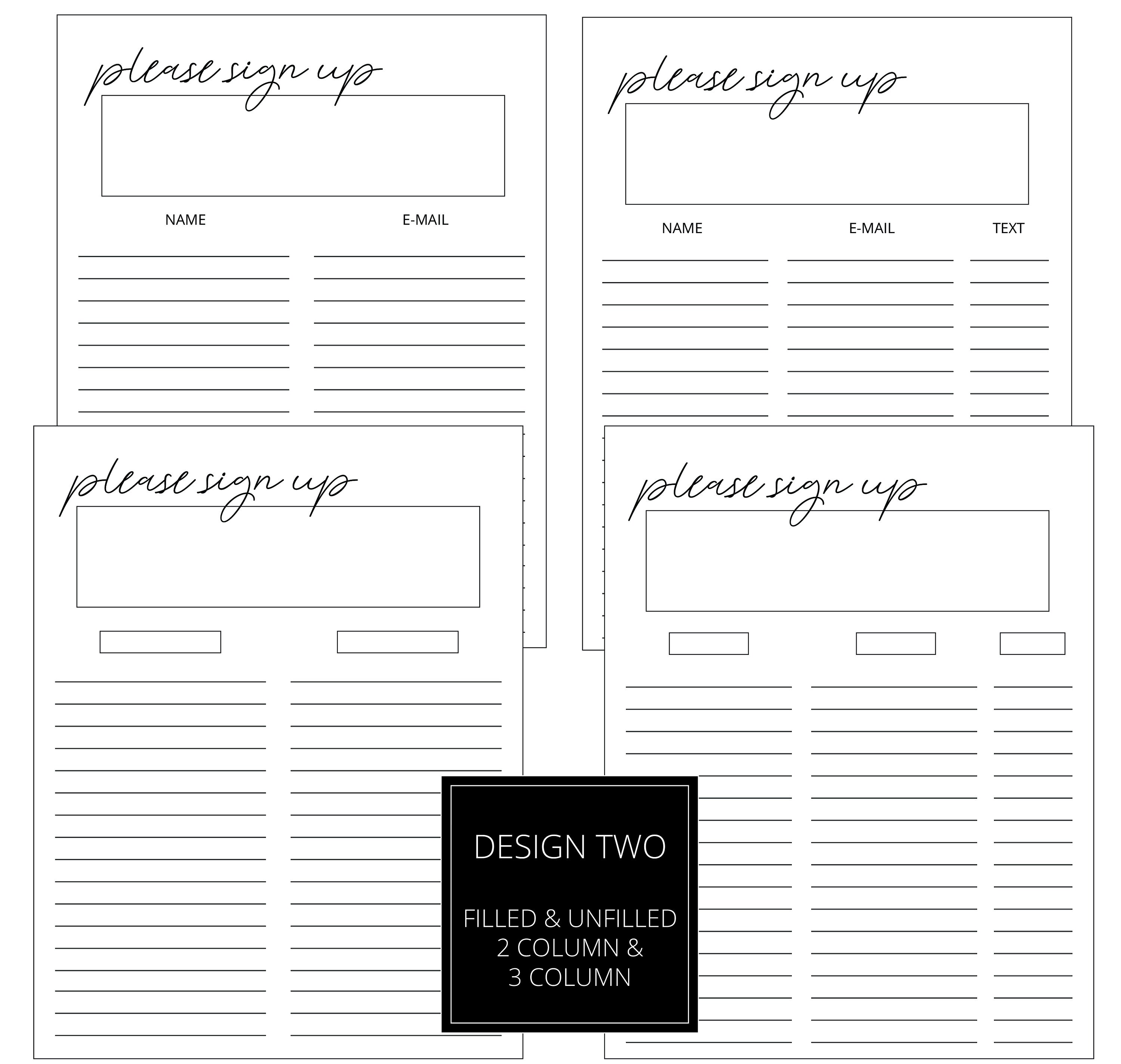 Sign up Sheet, Modern Sign up Forms, Sign up Printable - Etsy