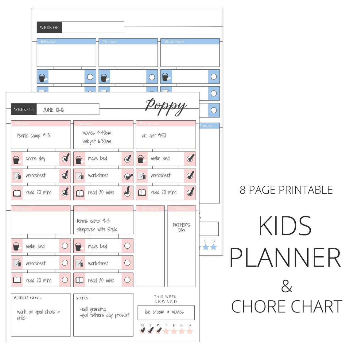 Kids Chore Chart Printable, Planner Printable, Kids Organizer - Etsy