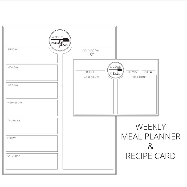 Recipe Card and Weekly Meal Plan Kitchen Set -- Kitchen Organization ...