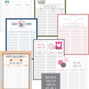 Holiday Sign up Sheets - 7 Sheets Filled & Unfilled With Editable Text ...
