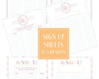 Sign up Sheets 6 Designs Filled and Unfilled With Editable Text Boxes ...