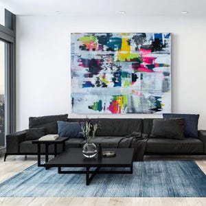 Original, Huge, Abstract Painting, Scraping, Neon, Canvas Art, Large ...