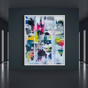 Original, Huge, Abstract Painting, Scraping, Neon, Canvas Art, Large ...