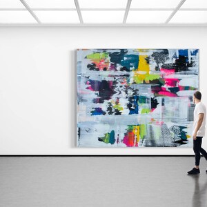 Original, Huge, Abstract Painting, Scraping, Neon, Canvas Art, Large ...