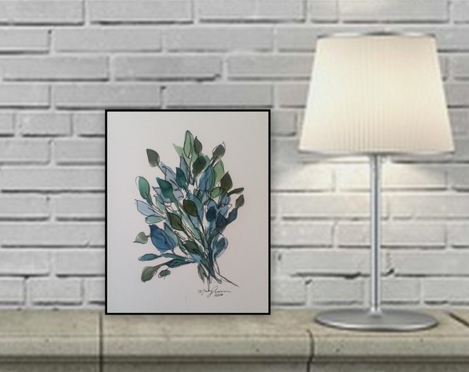 Blue Leaves Painting Ink Abstract Original Painting on Paper - Etsy