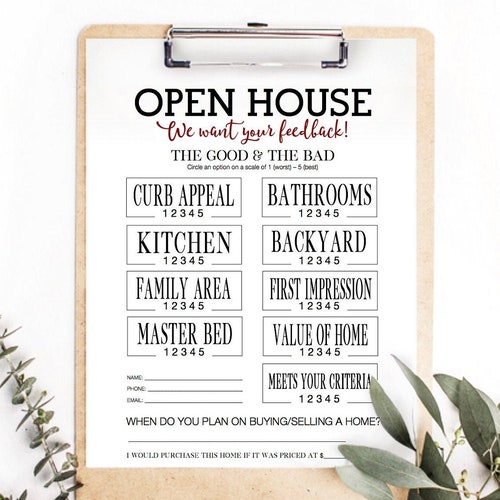 Open House Feedback Sheets Realtor Open House Ideas | Etsy