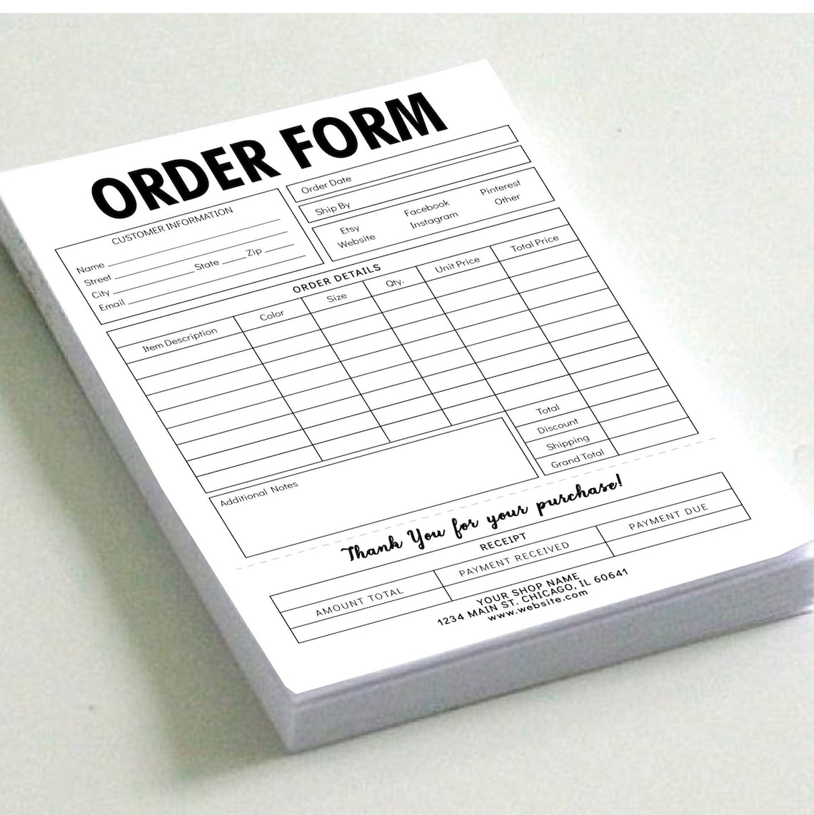 Editable Small Business Mini Order Forms With Tear off Receipt - Etsy
