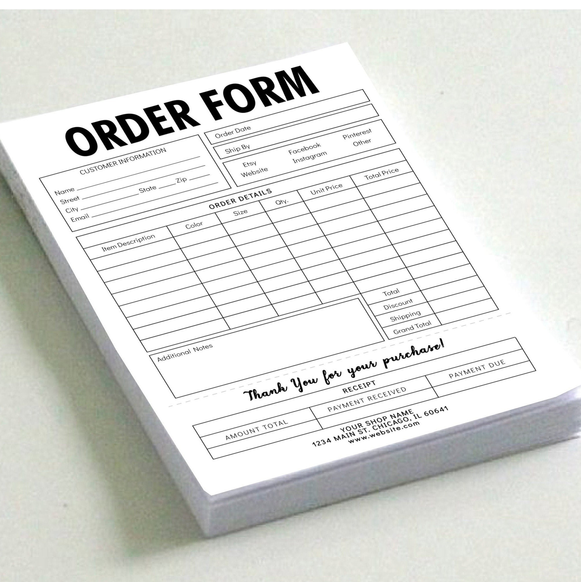 Editable Small Business Mini Order Forms With Tear off Receipt - Etsy