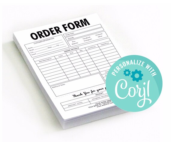 Editable Small Business Mini Order Forms With Tear off Receipt - Etsy