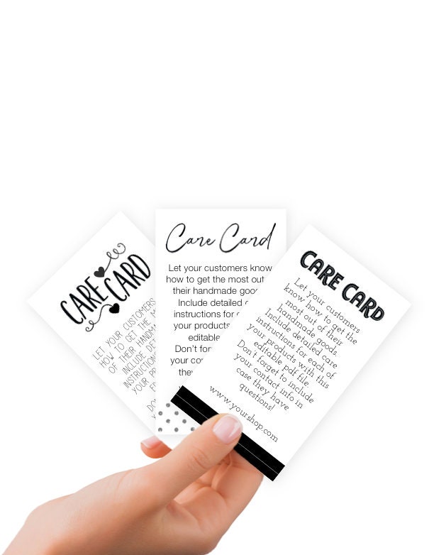 Editable Care Card | Small Business Packaging Supplies | 3.5x2 Inches ...
