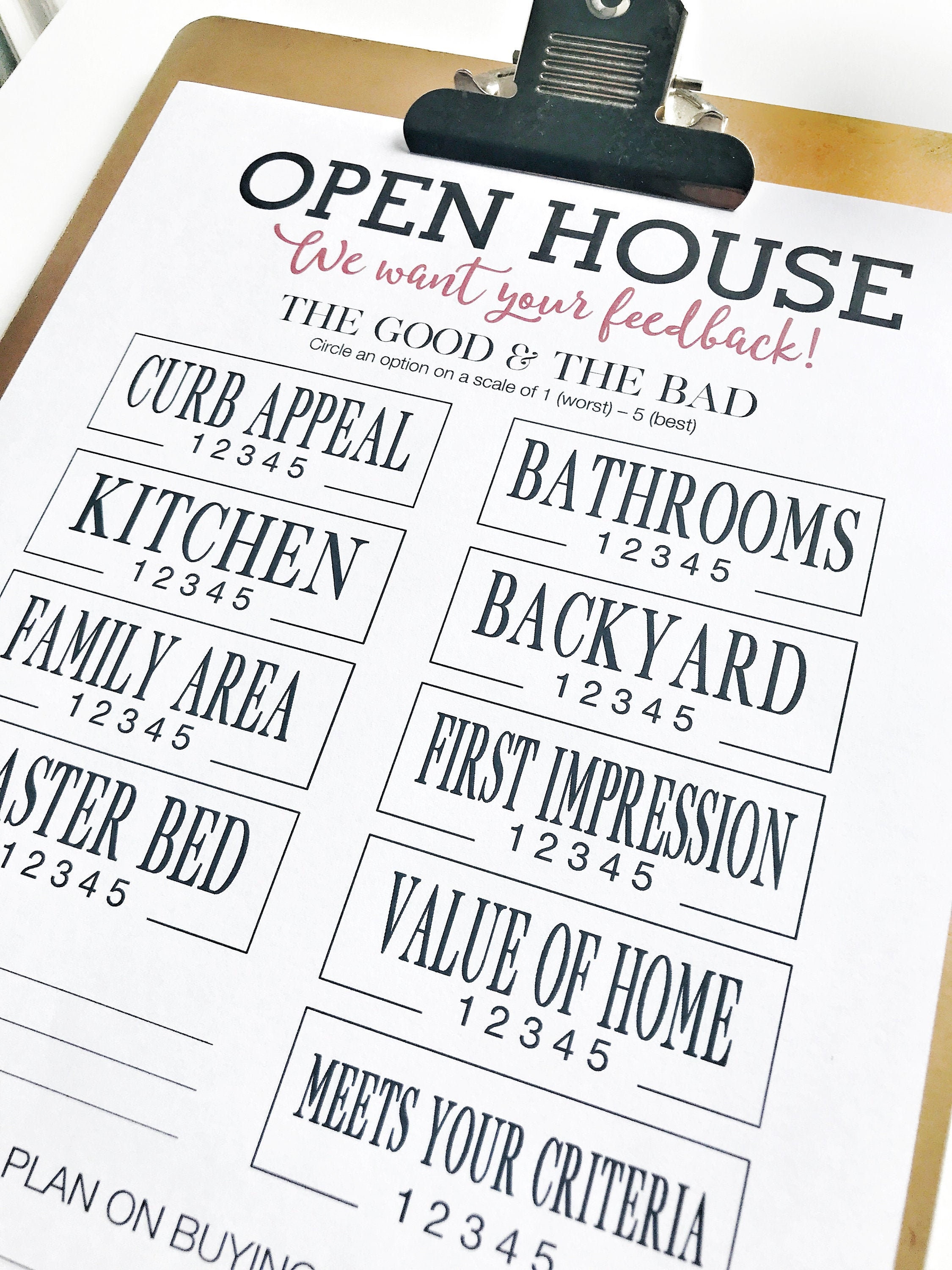 Open House Feedback Sheets | Realtor Open House Ideas | Instant ...