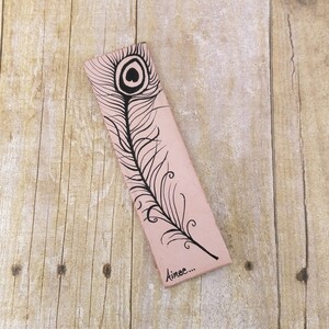 Leather Bookmark - Personalized Gift- Painted Peacock Feather - Book ...