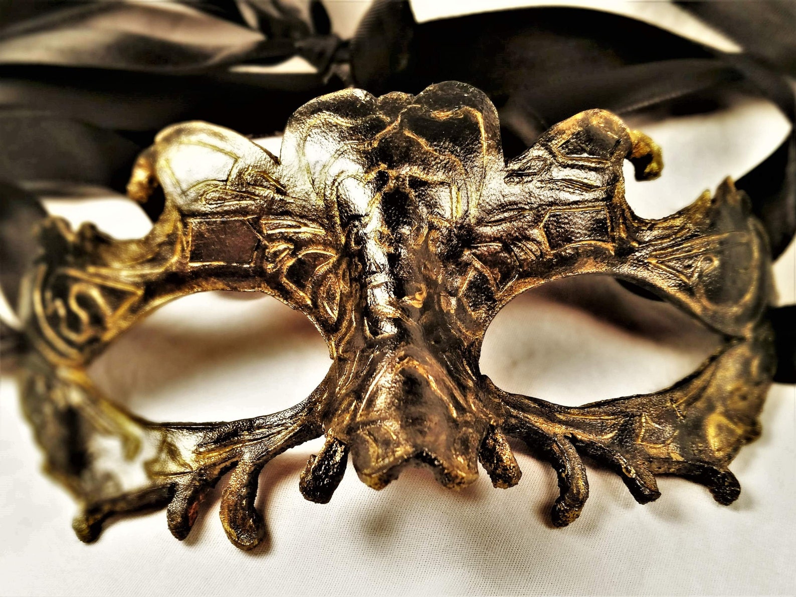 Handmade Leather Masquerade Mask - Black & Gold Filigree, Burlesque ...