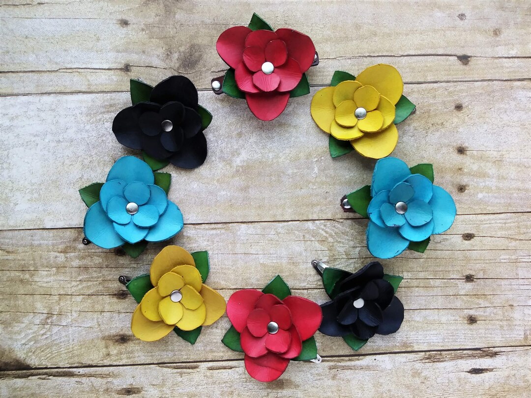 Leather Flower Barrette- French Barrette - Snap Barrette - Gift Her ...