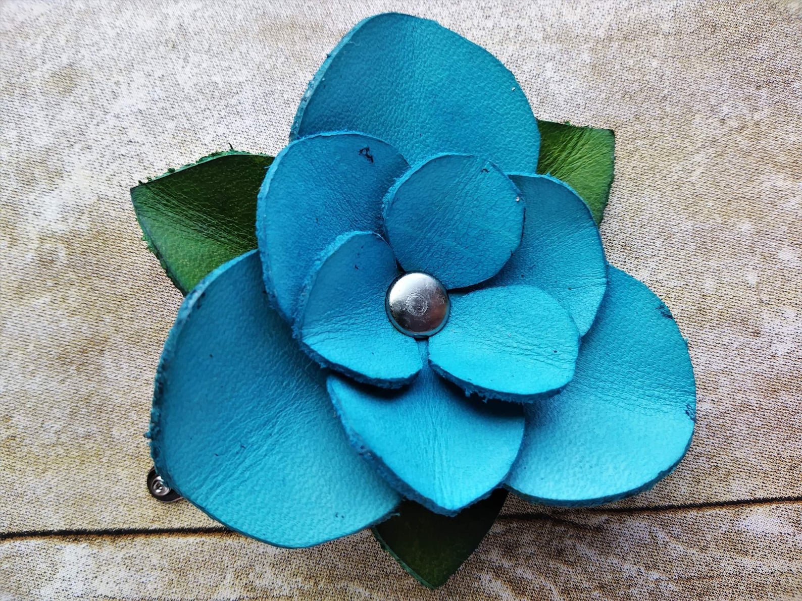 Leather Flower Barrette French Barrette Snap Barrette | Etsy