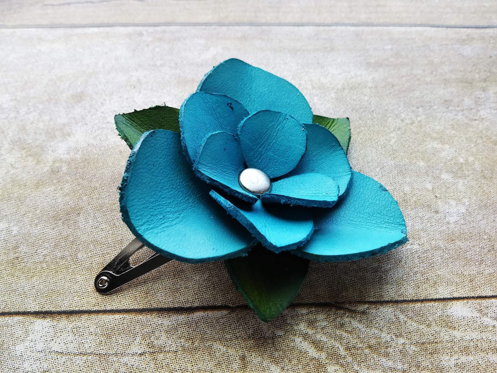 Leather Flower Barrette French Barrette Snap Barrette | Etsy