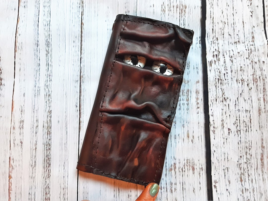 Monster Face Wallet - Chain Bi-fold Wallet - Personalized Leather Biker ...