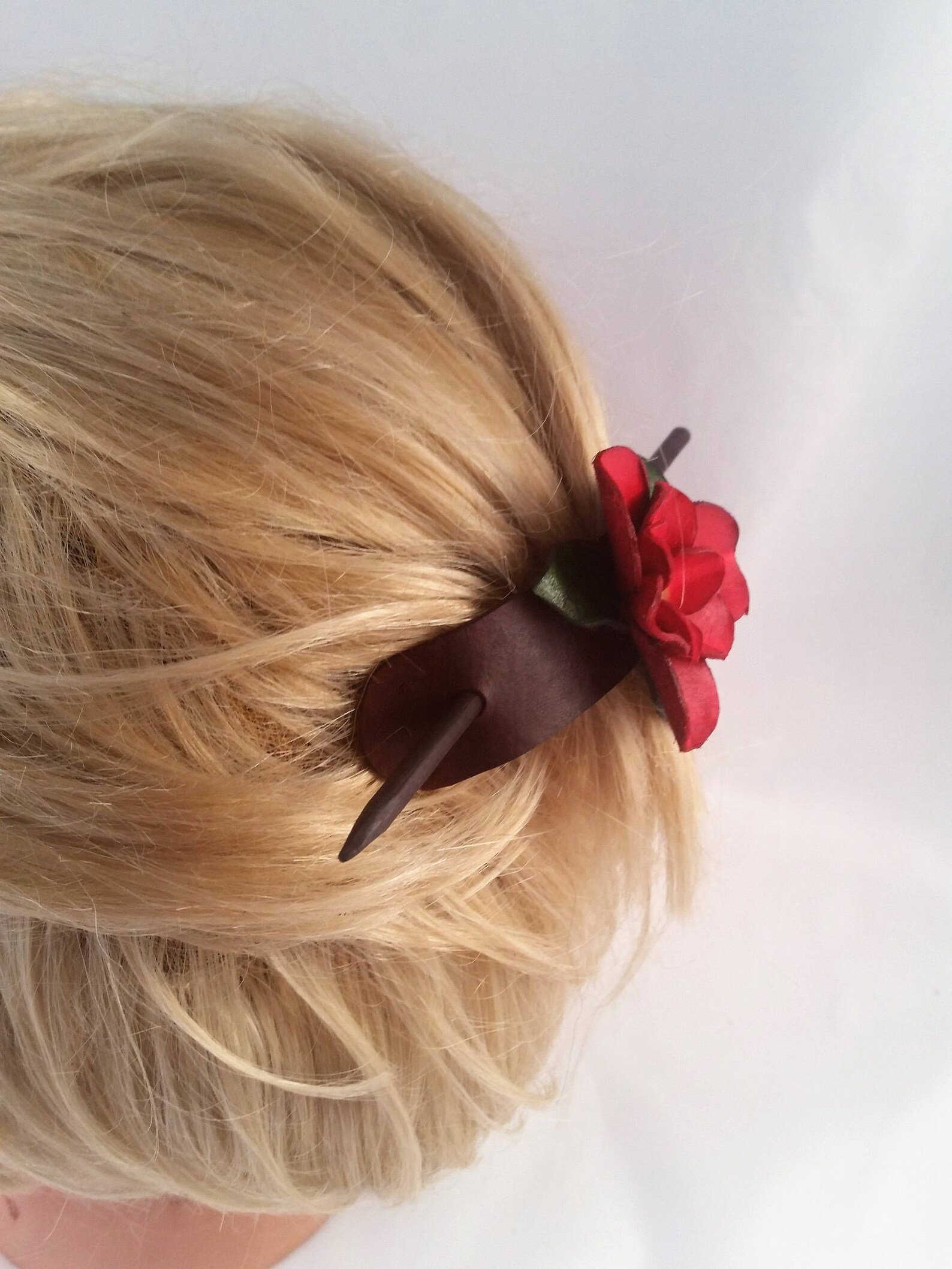 Custom leather flower stick barrette flower barrette | Etsy
