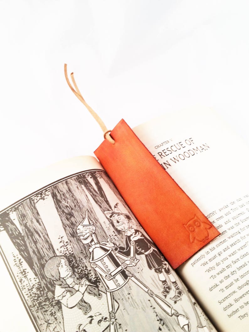 Hand Stamped Owl Light Brown Leather Bookmark Book Lover - Etsy