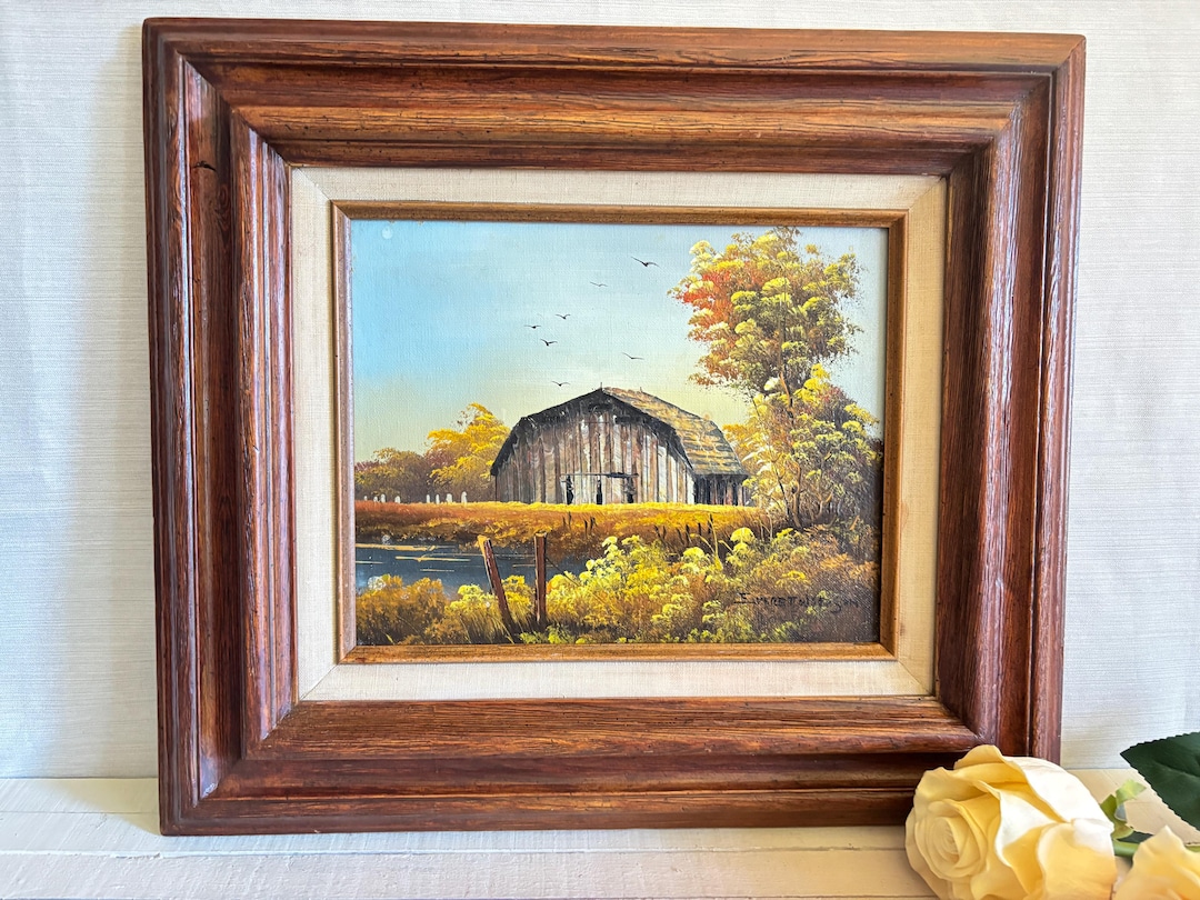 White Aged Barn | Original Everett Woodson Painting | Vintage Rustic ...