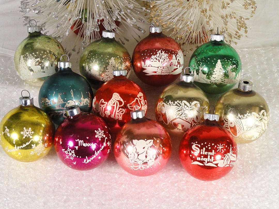 CHOICE: Christmas Scenes Shiny Brite Vintage USA Glass Stencil ...