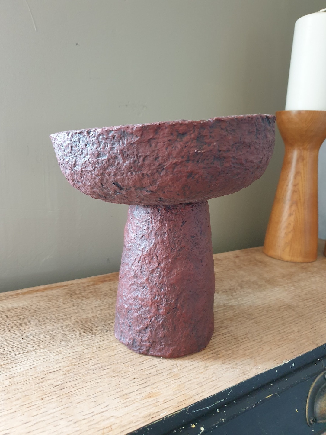 Cotinus Wabi Sabi, Paper Mache, Old Brick Colour Pedestal Bowl. Change ...